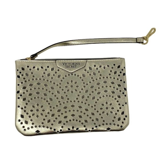 Victoria's Secret | Bags | Victorias Secret Gold Zip Wristlet Eyelet ...